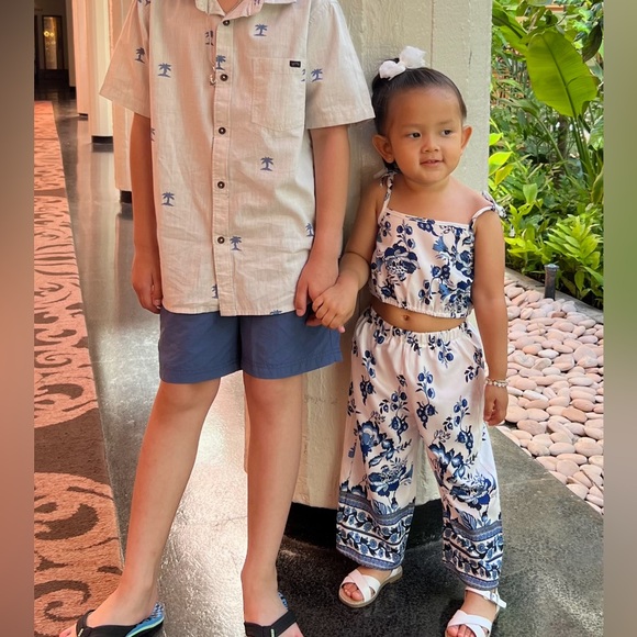 SHEIN | Matching Sets | Toddler Girl 2 Pc Blue White Summer Outfit ...